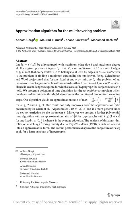 Approximation Algorithm For The Multicovering Problem Request Pdf