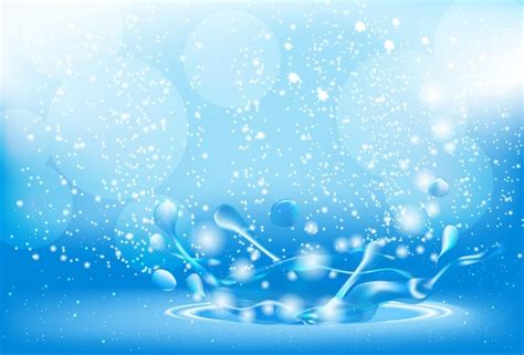 물 스플래시와 파란색 배경 프리미엄 벡터