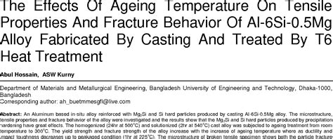 Table 1 From The Effects Of Ageing Temperature On Tensile Properties And Fracture Behavior Of Al
