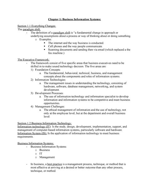 CIS Notes Chapter Business Information Systems Section Everything Changes The