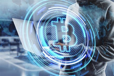 Premium Photo Hacker Hands Using Laptop With Creative Glowing Bitcoin Hologram And Map