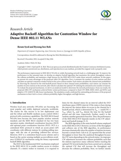 Pdf Adaptive Backoff Algorithm For Contention Window For Dense Ieee 80211 Wlans