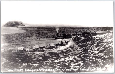 Governor Stanford Special Train Meeting Emigrant Train Real Photo Rppc