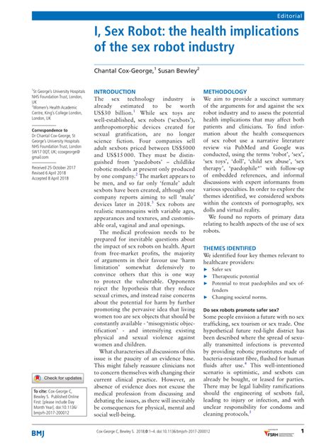 Pdf I Sex Robot The Health Implications Of The Sex Robot Industry