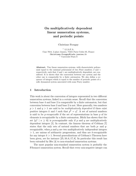 Pdf On Multiplicatively Dependent Linear Numeration Systems And Periodic Points