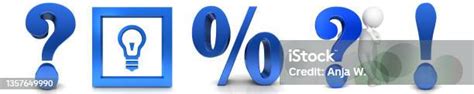 물음표 아이디어 전구 비율 기호 느낌표 금리 사업 기호 심문 마크 블루 아이콘 흰색 질문 스틱 피겨 남자 3d 렌더링 그래픽 일러스트 를 고해상도흰색 배경에 3차원 형태에