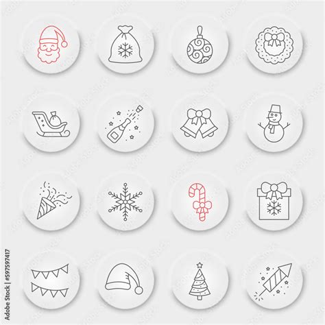 Christmas Line Icon Set Holiday Symbols Collection Vector Sketches Neumorphic Ui Ux Buttons