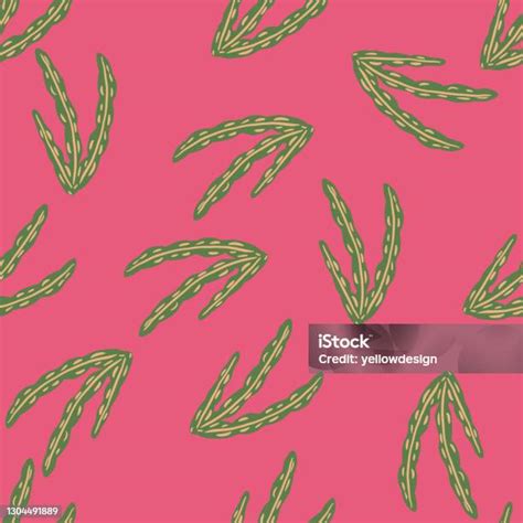 녹색 무작위 해초 장식과 수생 해양 단풍 원활한 패턴 분홍색 배경 심플한 디자인 0명에 대한 스톡 벡터 아트 및 기타 이미지
