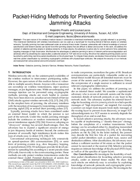 Pdf Packet Hiding Methods For Preventing Selective Jamming Attacks