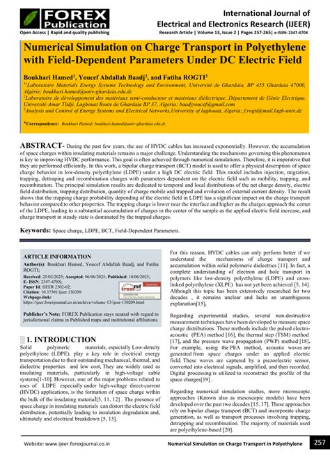 Pdf Numerical Simulation On Charge Transport In Polyethylene With Field Dependent Parameters