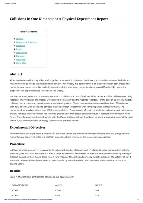 Collisions In One Dimension A Physical Experiment 1362 Words Report