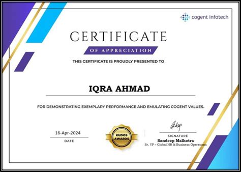 Iqra Ahmad On Linkedin Thank You Cogent Infotech For This Recognition