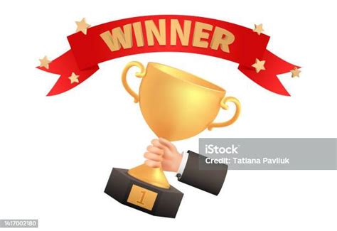 챔피언 상 상 황금 컵 우승자는 빨간 리본에 잔을 손에 들고 1에 대한 스톡 벡터 아트 및 기타 이미지 1 1위 2 Istock