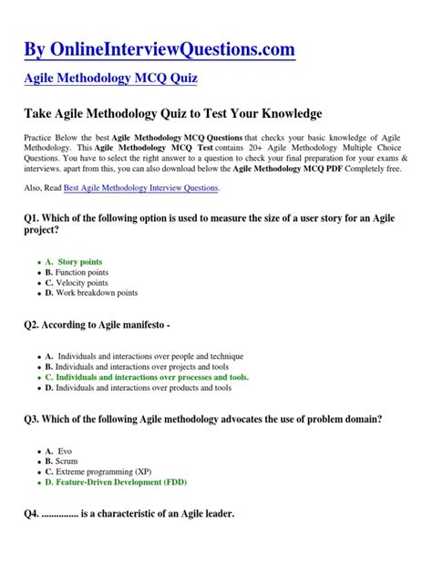 Agile Methodology Mcq Pdf Agile Software Development Scrum Software Development