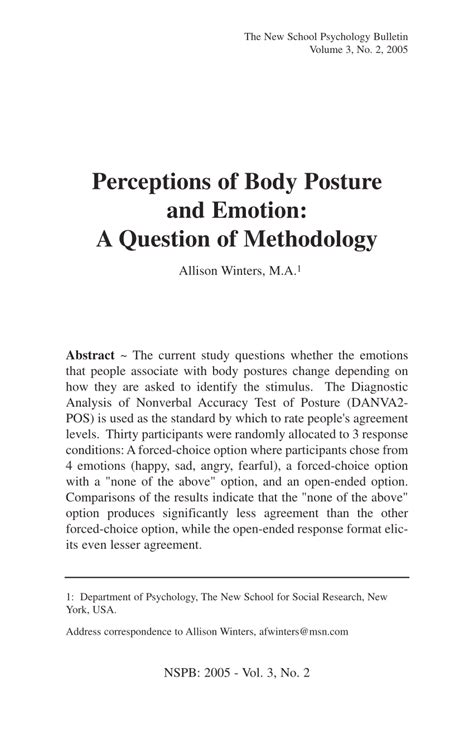 Pdf Perceptions Of Body Posture And Emotion A Question Of Methodology