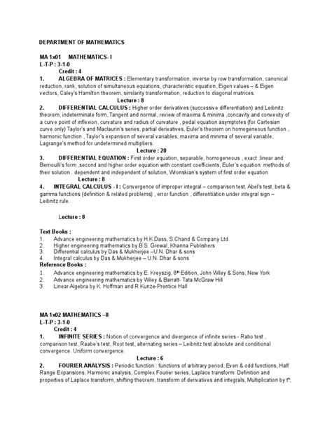 Mathmatics Syllabus1 Pdf Fourier Series Integral