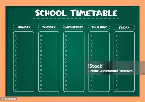 칠판에 요일이 적힌 아이들을 위한 학교 시간표 주간 플래너 디자인 템플릿을 예약합니다 0명에 대한 스톡 벡터 아트 및 기타 이미지 0명 공란 공부 Istock