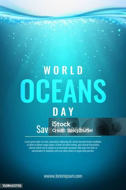 바다의 날 전단지 어두운 바다 속으로 낙원의 햇빛 장면 물의 세계 딥 블루 아쿠아 국제 행사 배너 디자인 환경 보전 휴일 벡터 저장 자연 배경 0명에 대한 스톡 벡터 아트