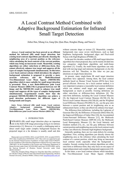 Pdf A Local Contrast Method Combined With Adaptive Background Estimation For Infrared Small