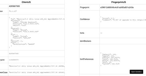 clientjs vs fingerprintjs codesandbox