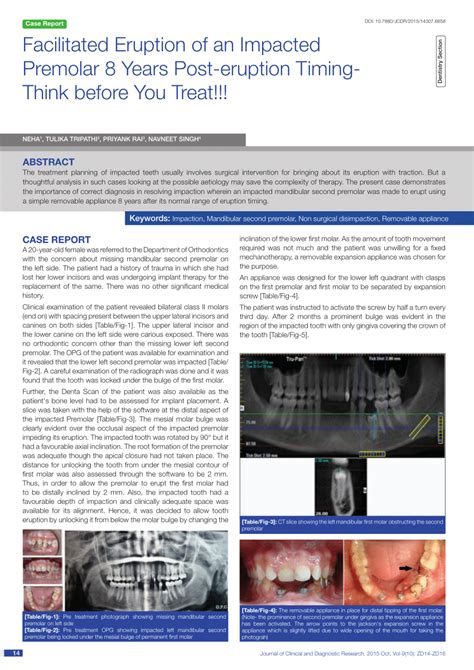 Pdf Facilitated Eruption Of An Impacted Premolar 8 Years Post