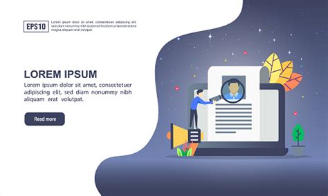 캐릭터와 함께 모집의 벡터 일러스트 레이 션 개념입니다 배너 전단지 승진 마케팅 자료 온라인 광고 비즈니스 프리 젠 테이 션을 위한 현대 그림 개념적 이력서에 대한 스톡