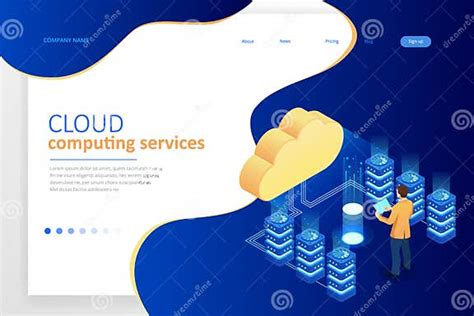 Web Page Design Templates Cloud Computing Concept Isometric Cloud Services Internet Technology