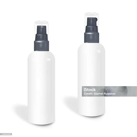 화장품 병은 용기를 분무기 할 수 있습니다 크림 수프 및 기타 화장품에 대한 디스펜서 뚜껑없이 디자인을 모의하기 위한 템플릿이 사실적입니다 벡터 그림입니다 0명에 대한 스톡