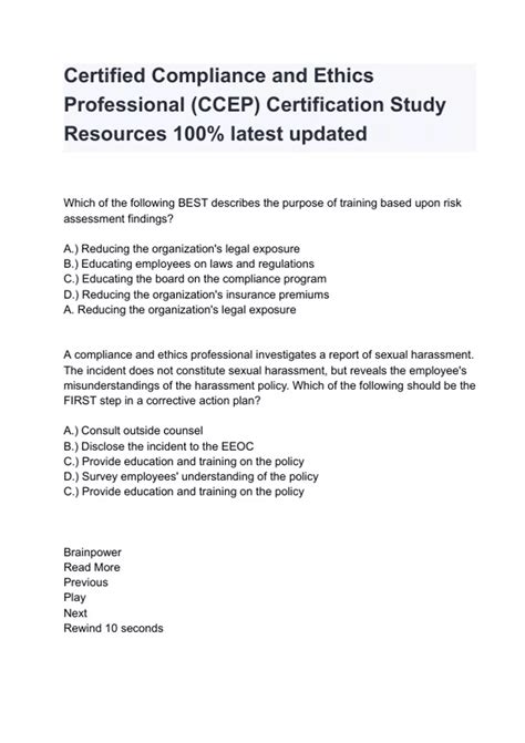 Certified Compliance And Ethics Professional Ccep Certification Study