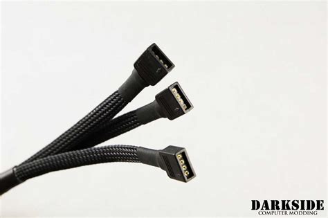 12v 4 Pin RGB 3 Way Splitter Cable Jet Black Sleeved DazMode