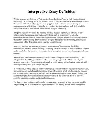 Interpretive Essay Definition Pdf