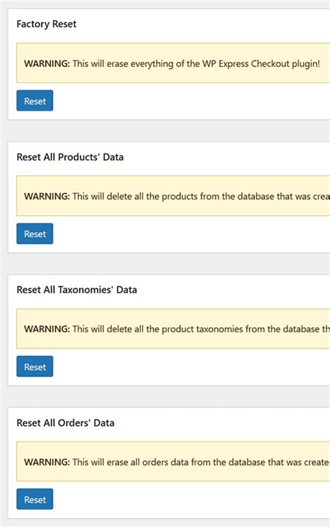 Wp Express Checkout Reset Settings And Data Wp Express Checkout