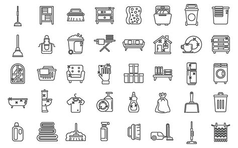 Tidy Up Icons Set Outline Vector Furniture Room 34381232 Vector Art At