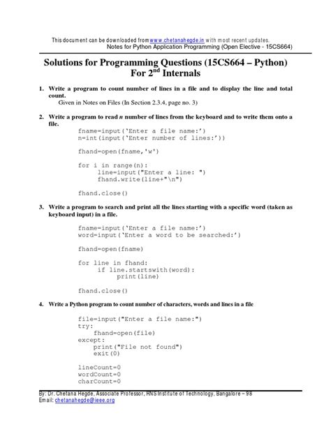 Solutions To Programming Problems In Python With File Handling And List