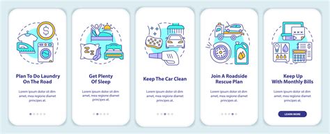 Road Trip Recommendations Onboarding Mobile App Screen Walkthrough 5 Steps Editable Graphic