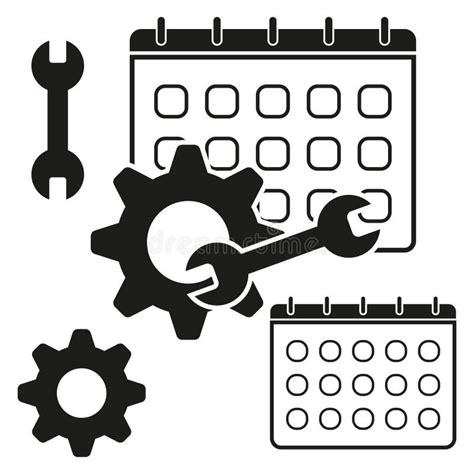 Calendar Tools Icon Maintenance Gear Symbol Date Adjustment Concept Black Vector Art Stock