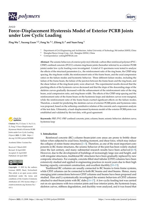 Pdf Forcedisplacement Hysteresis Model Of Exterior Pcrb Joints Under