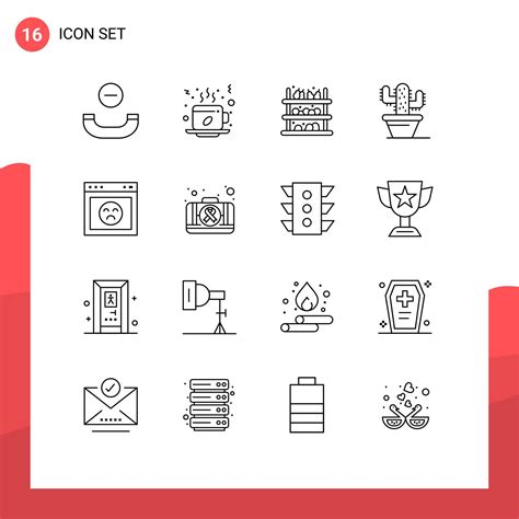 Set Of 16 Vector Outlines On Grid For Page Browser Grocery Plant Cactus Editable Vector Design