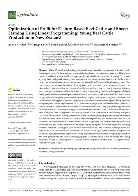Pdf Optimization Of Profit For Pasture Based Beef Cattle And Sheep Farming Using Linear