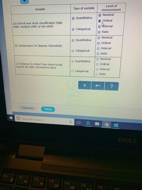 Solved Level Of Type Of Variable Variable Measurement O