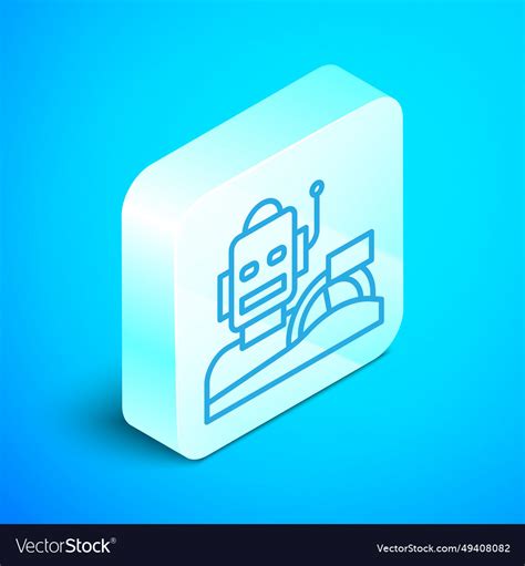 Isometric Line Robot Humanoid Driving A Car Icon Vector Image