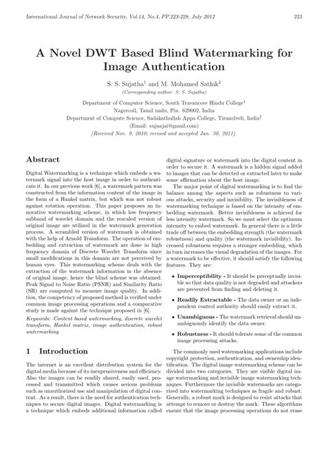 Pdf A Novel Dwt Based Blind Watermarking For Image Authentication