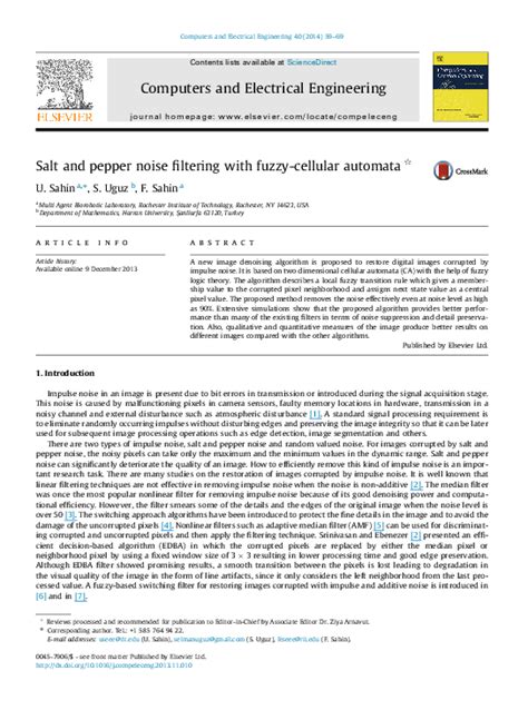 Pdf Salt And Pepper Noise Filtering With Fuzzy Cellular Automata