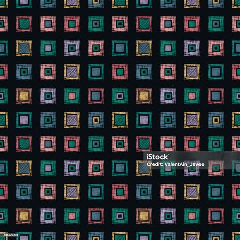 마름모 정사각형으로 원활한 벡터 기하학 패턴입니다 손 끝 없는 배경 질감된 기하학적 그림 그려 포장 웹 배경 벽지 파스텔 그래픽 일러스트 템플릿 가리키기에 대한 스톡 벡터