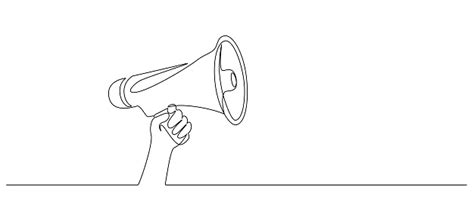 공공 뿔 스피커의 연속 라인 드로잉 간단한 선형 스타일로 마케팅 프로모션의 메가 폰 기호 관심 고용 및 채용 제안을위한 비즈니스 개념 낙서 벡터 일러스트레이션 마이크에 대한