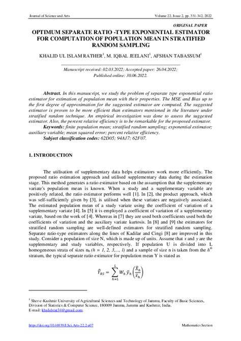 Pdf Optimum Separate Ratio Type Exponential Estimator For