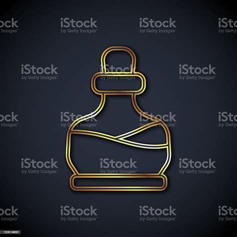 검은 색 배경에 격리 된 물약 아이콘이있는 골드 라인 병 마법의 물약플라스크 해피 할로윈 파티 벡터 가상 할로윈에 대한 스톡 벡터 아트 및 기타 이미지 Istock
