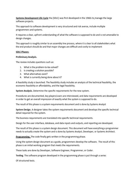 Mis System Development Lifecycle Pdf Software Testing Software Industry