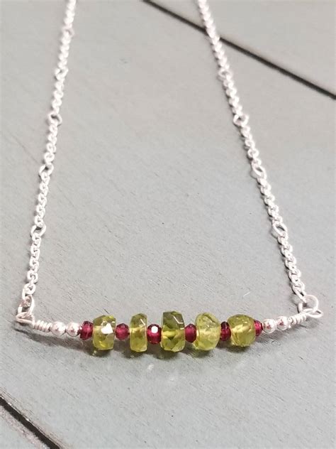 Peridot And Ruby Sterling Silver Necklace Peridot Necklace Peridot Jewelry Peridot