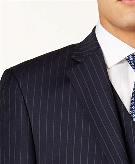 Lauren Ralph Lauren Mens Classic Fit Dark Blue Pinstripe Ultraflex Vested Suit And Reviews